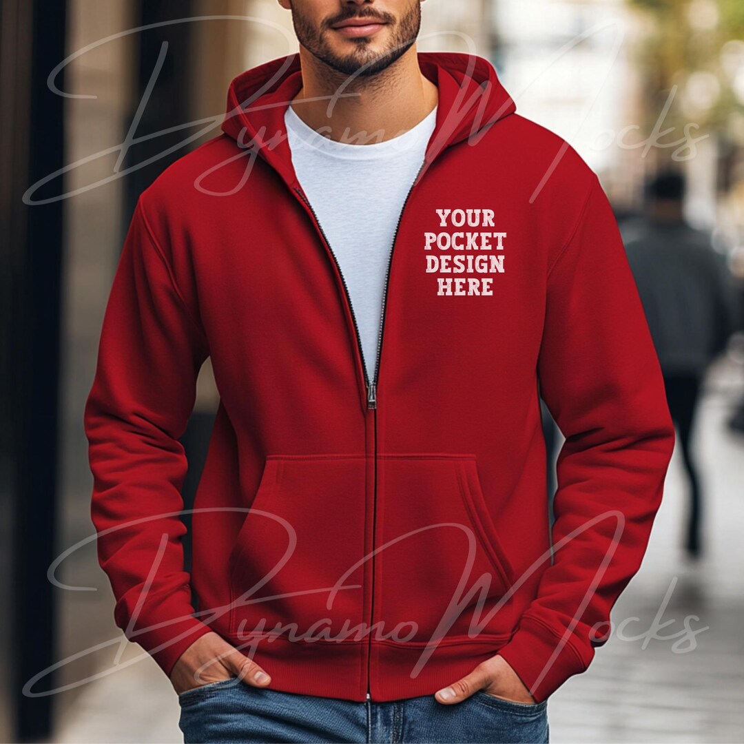 Gildan 18600 Mockup, Red Zip up Hoodie Mockup, Red Sweatshirt Mockup ...