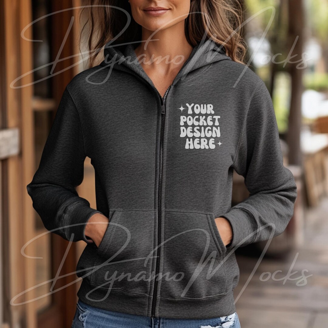 Dark Heather Gildan 18600 Mockup | Dark Heather Zip up Hoodie Mockup ...