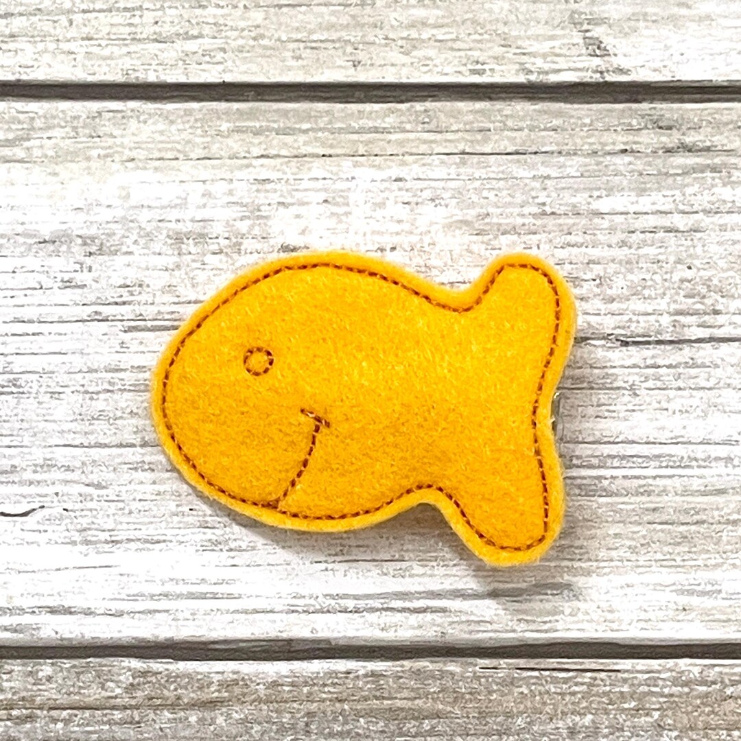 Yellow Goldfish Cracker | Embroidery Feltie | Clip | Bow Add-on | Badge ...