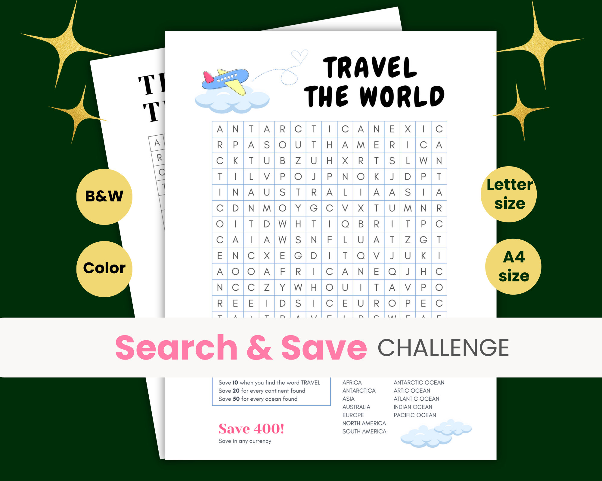 Word Search Savings Challenge Printable Fun Savings Challenge Travel ...