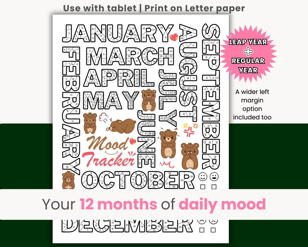 Mood Tracker, 2024 Mood Tracker, Digital Mood Tracker, Mood Log, Daily ...