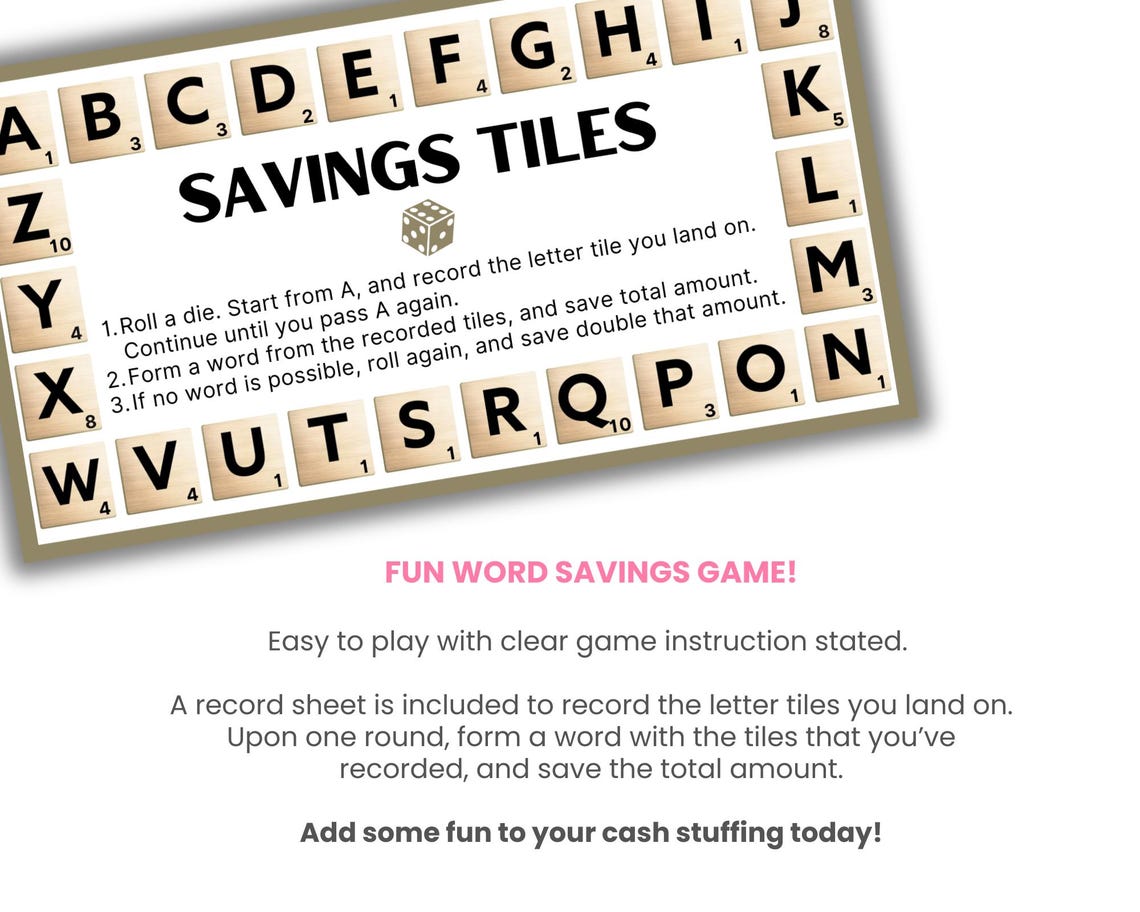 Word Savings Challenge Game, Fun Savings Challenge, Scrabble Game Board ...
