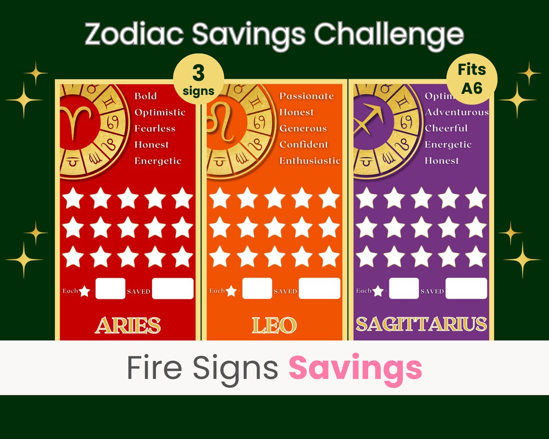 Zodiac Savings Challenge, Fire Star Signs, Aries, Leo, Sagittarius ...