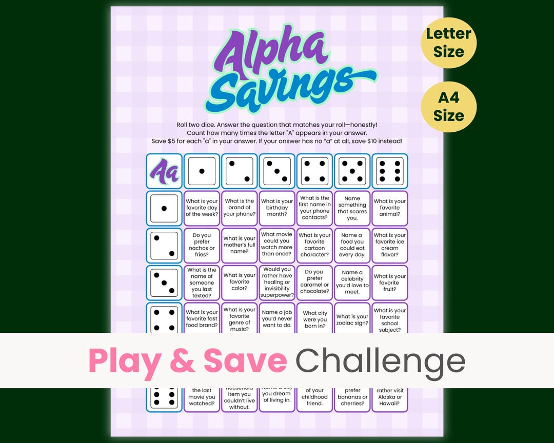 Roll the Dice Savings Challenge Game, Fun Savings Game, Budgeting Game ...