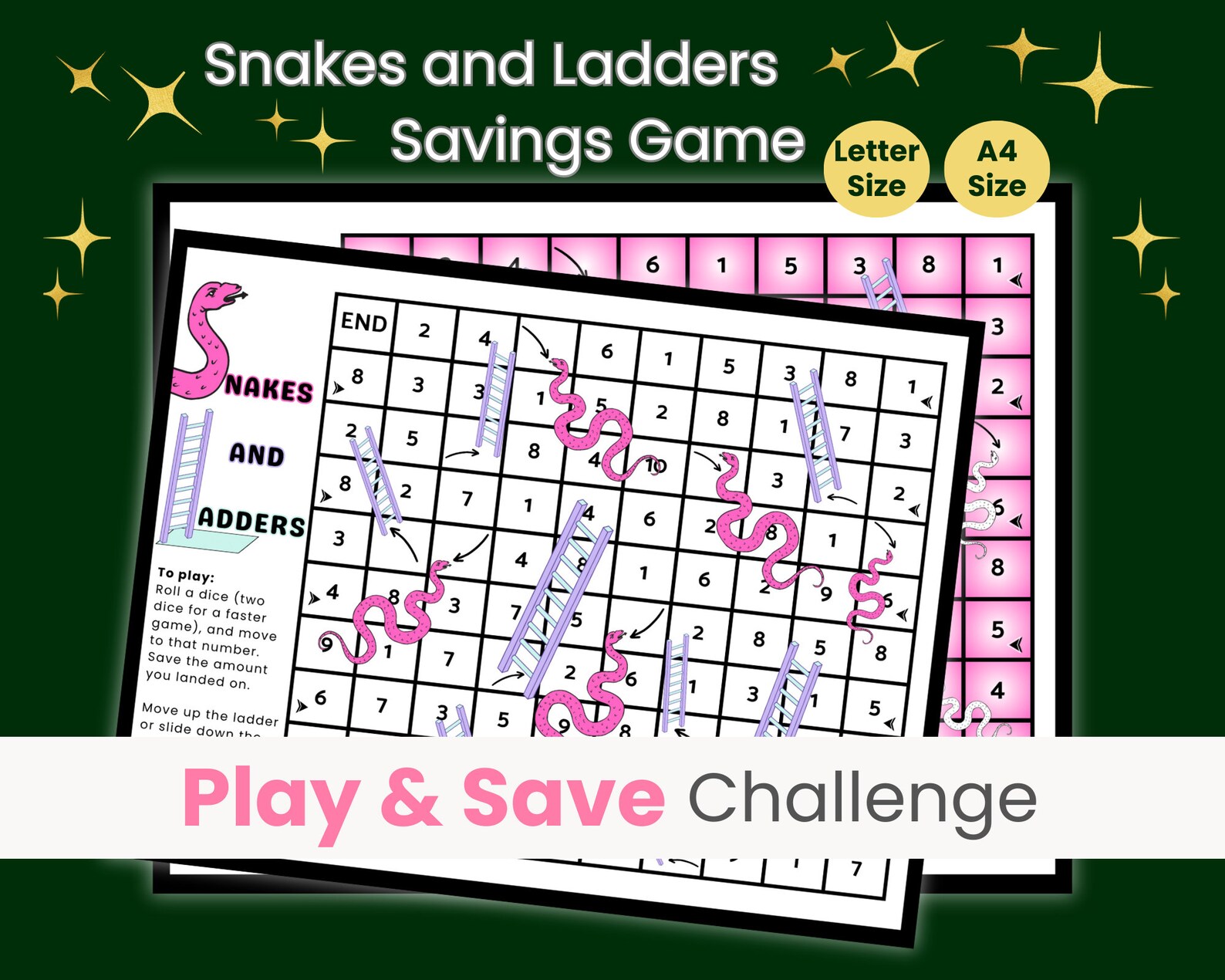 Snakes and Ladders Savings Challenge Game Roll the Dice Savings ...