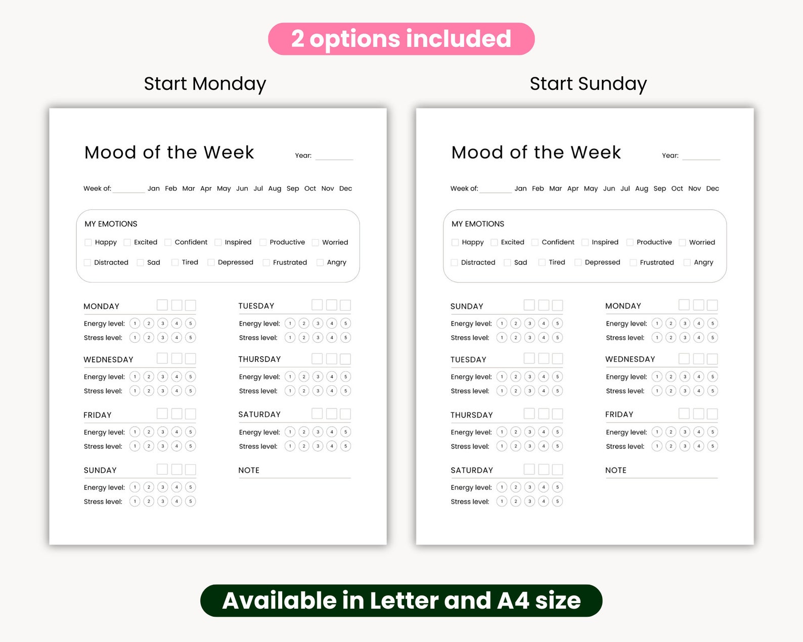 Weekly Mood Tracker Mood Tracker Printable Digital Mood Tracker Mood ...