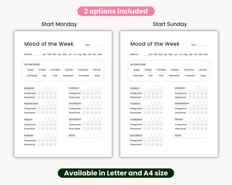 Weekly Mood Tracker Mood Tracker Printable Digital Mood Tracker Mood ...