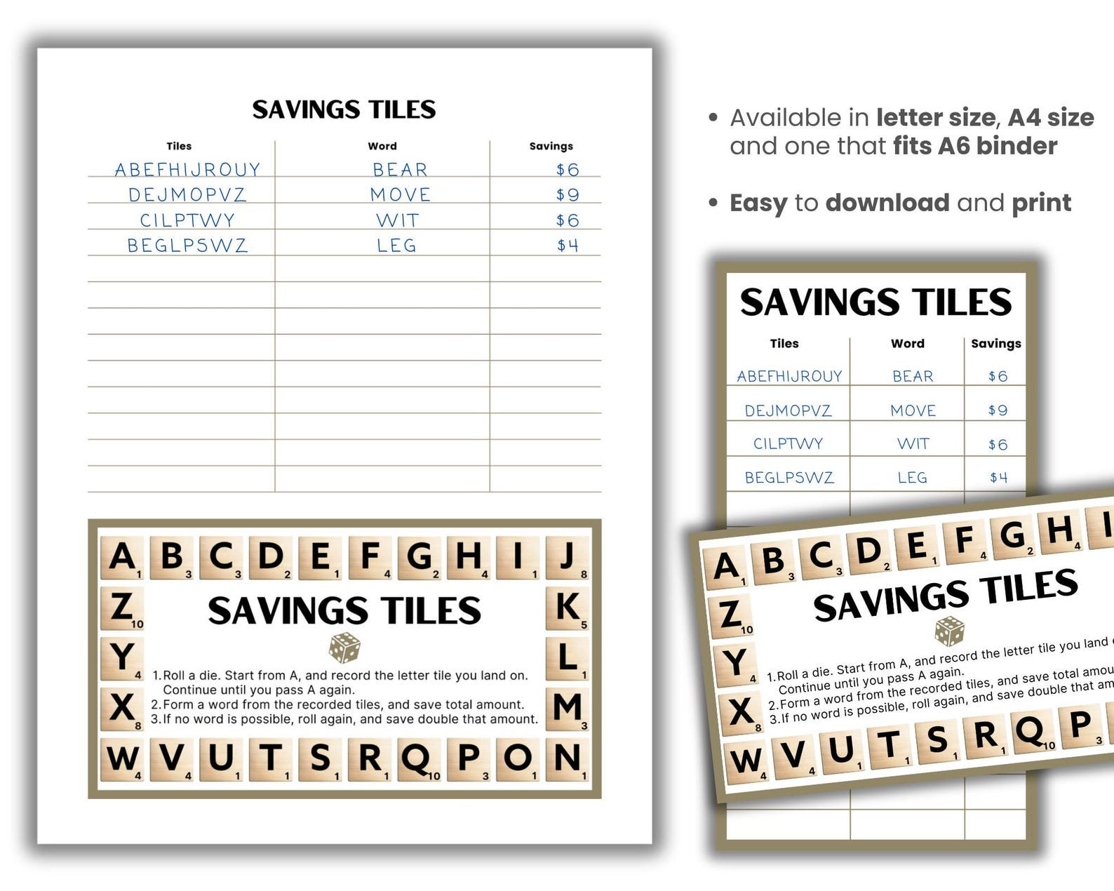 Word Savings Challenge Game, Fun Savings Challenge, Scrabble Game Board ...