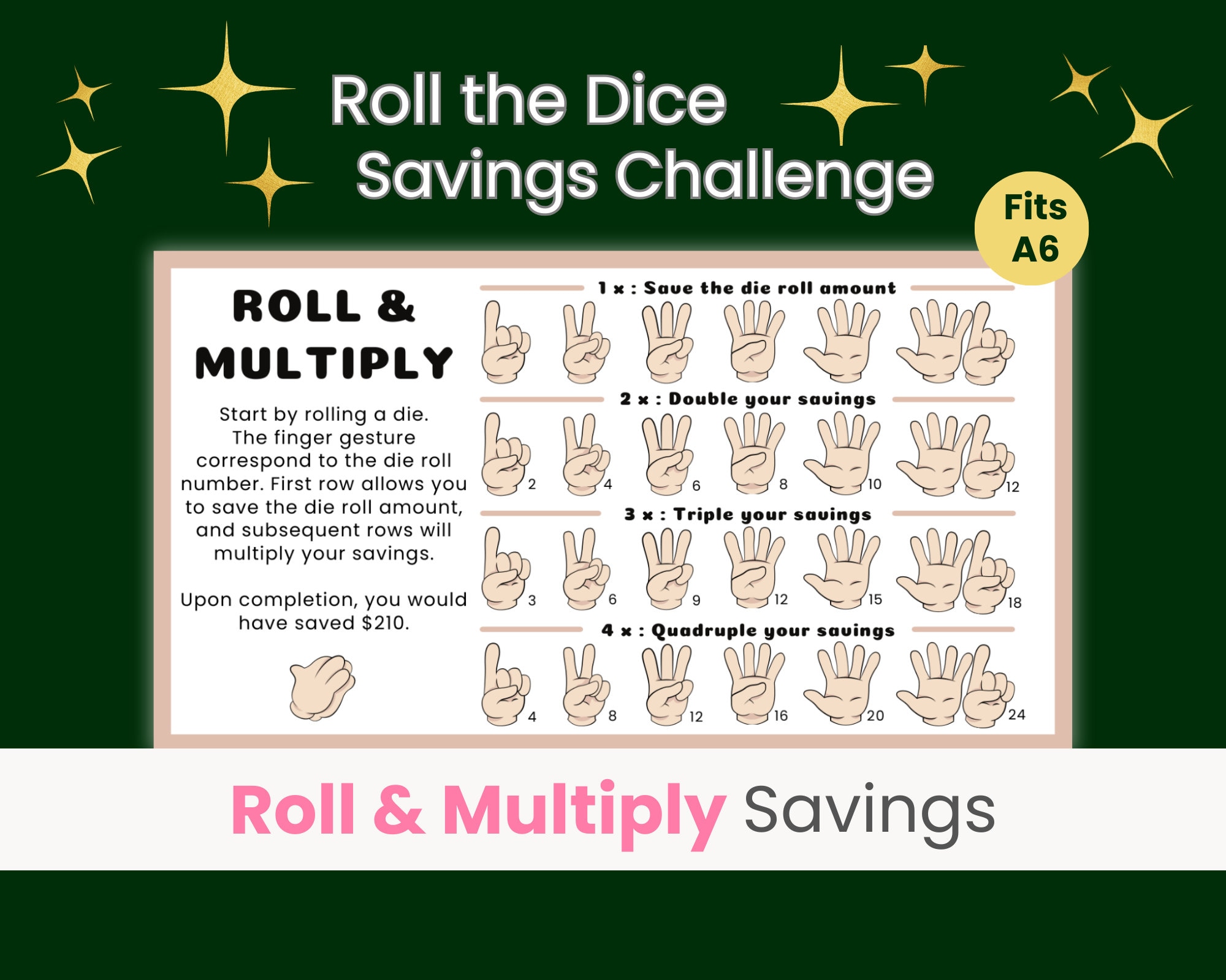Roll & Multiply Savings Challenge, Roll the Dice Savings Challenge Game ...