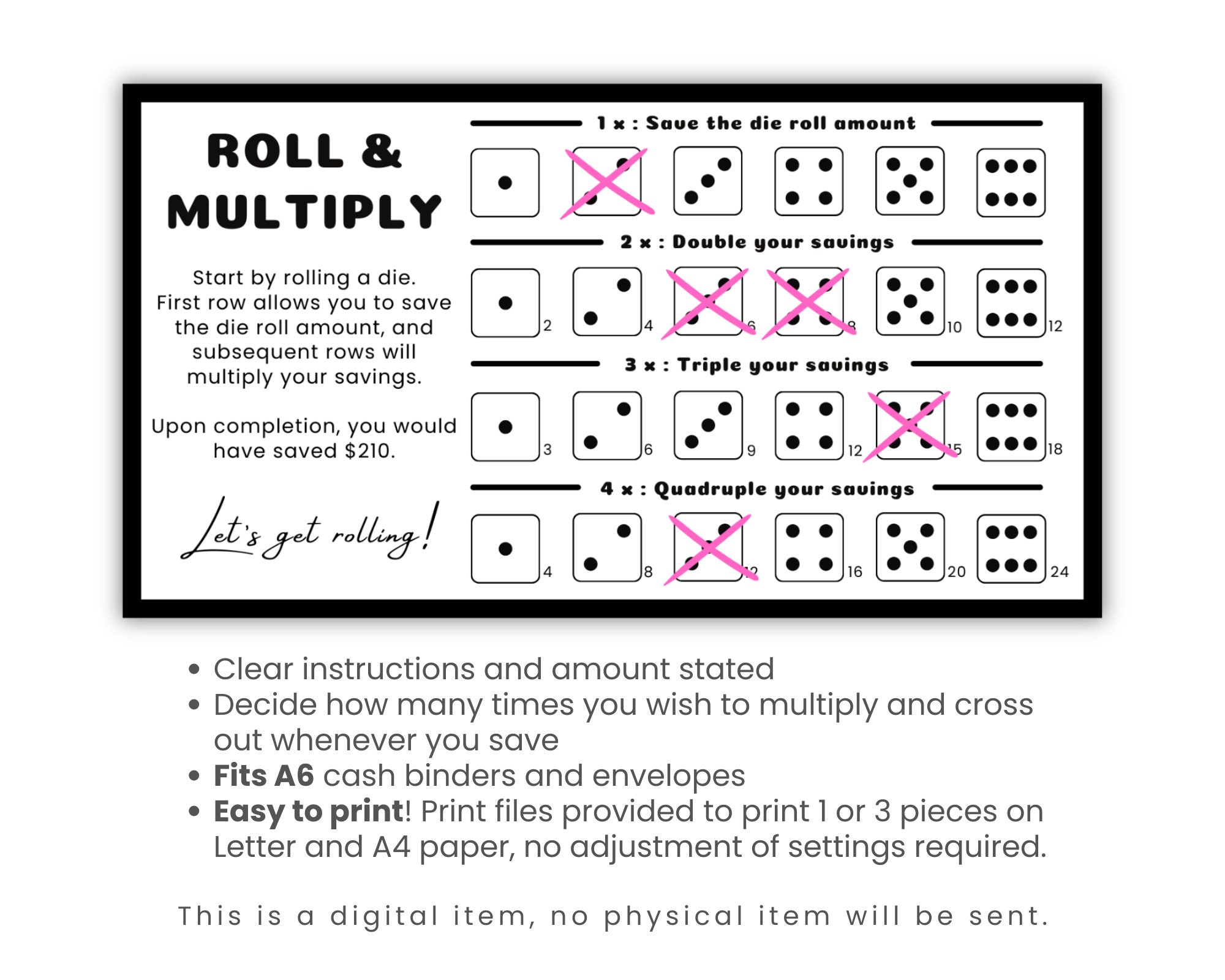 Roll & Multiply Savings Challenge Roll the Dice Savings - Etsy