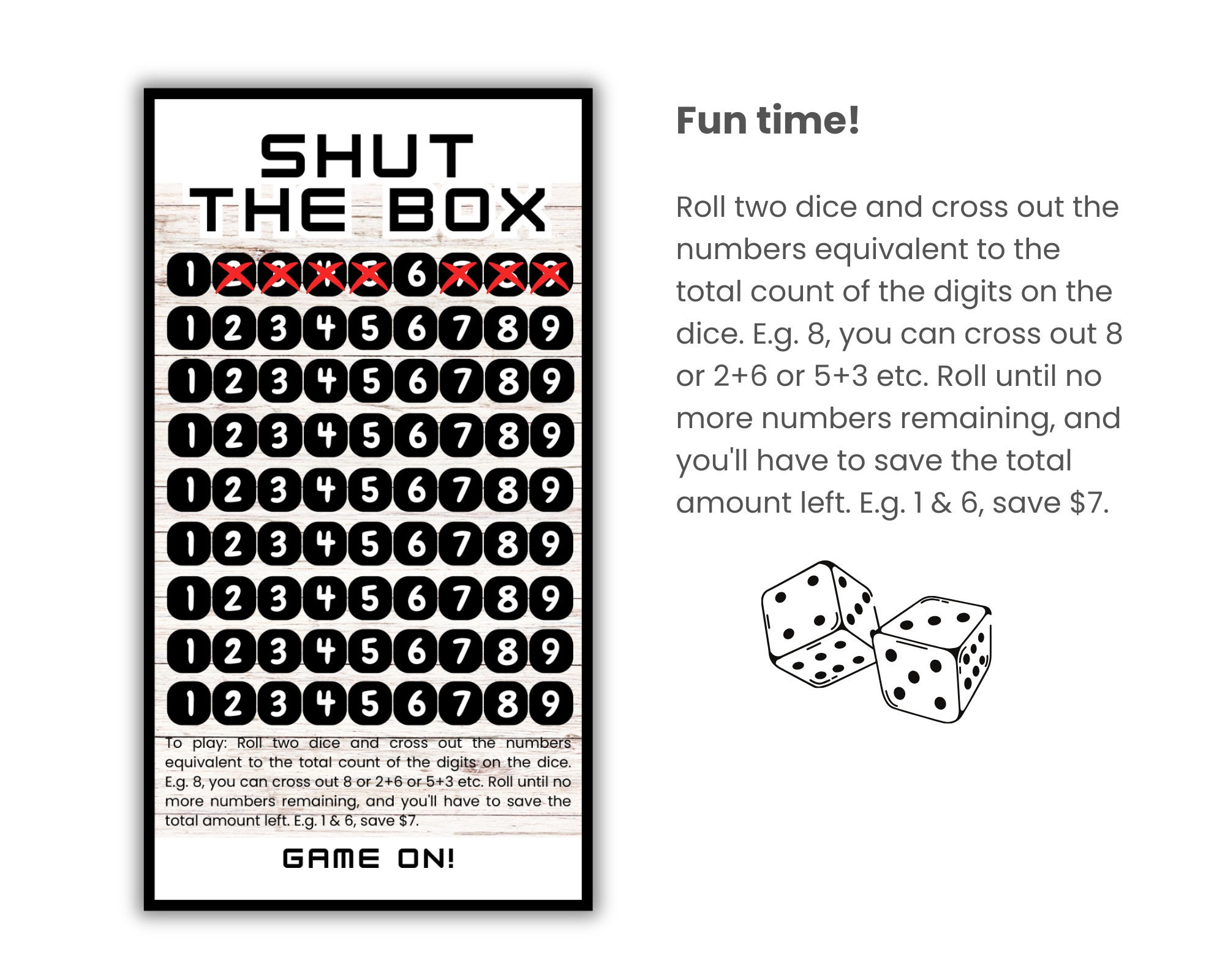 Shut the Box Savings Challenge, Dice Savings Challenge, Fun Savings ...