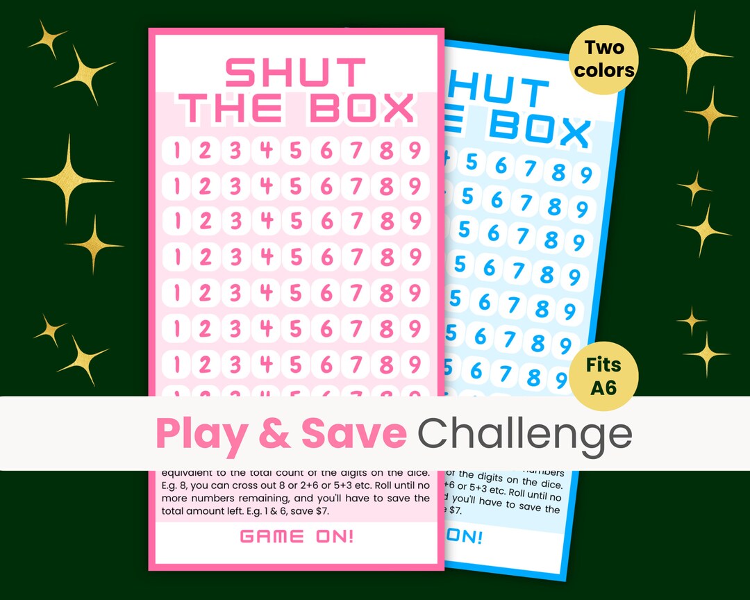 Shut the Box Savings Challenge Game A6 Cash Stuffing Printable Dice ...