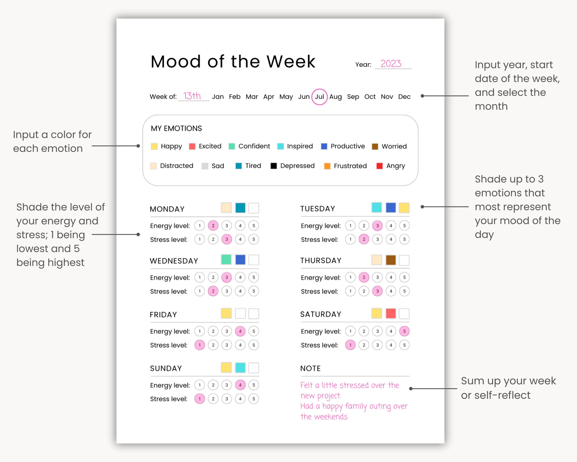 Weekly Mood Tracker Mood Tracker Printable Digital Mood Tracker Mood ...
