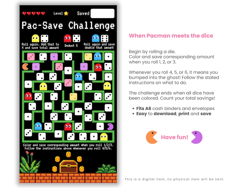 Roll the Dice Savings Game, Savings Challenge Game, Mini Savings ...
