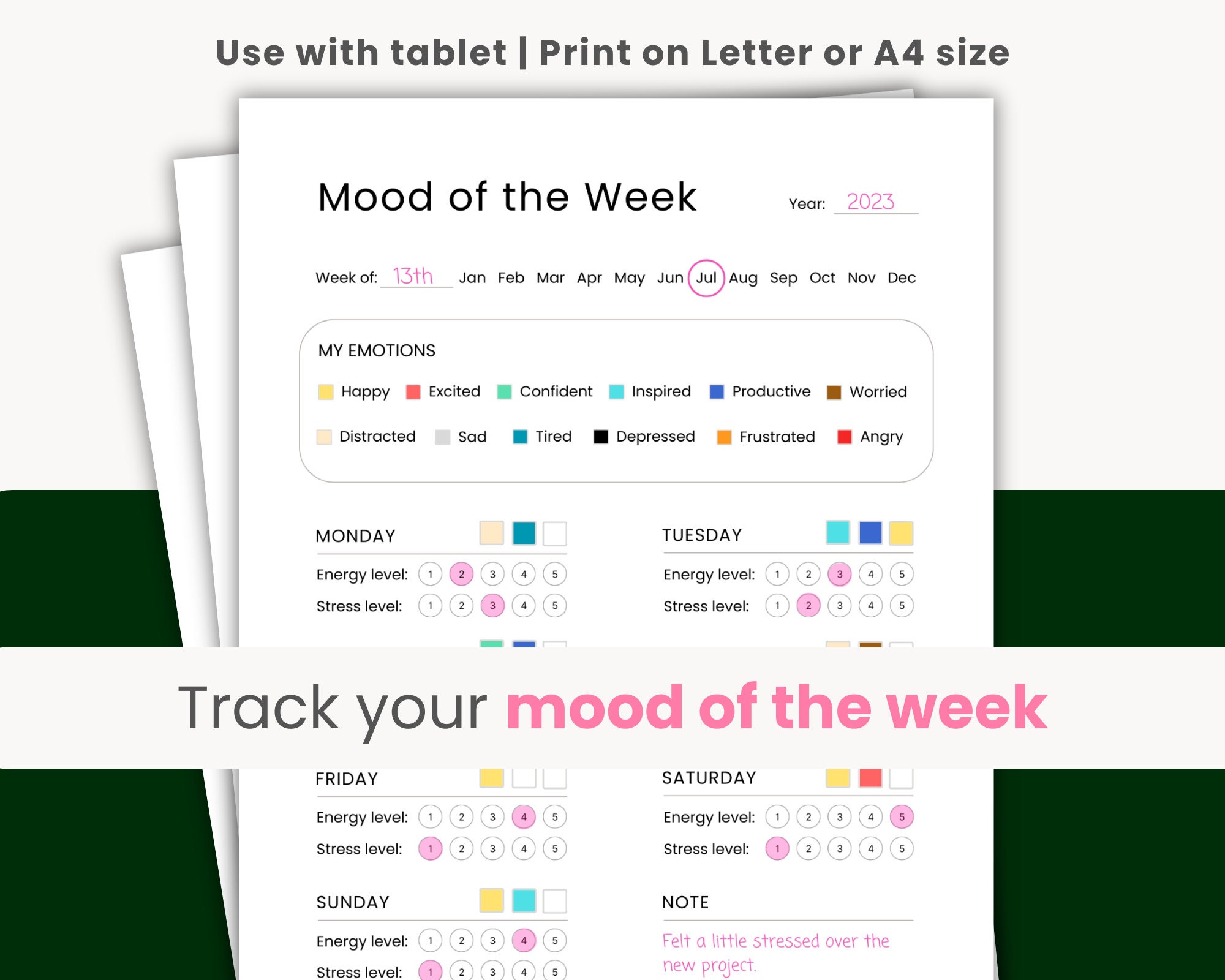 Weekly Mood Tracker Mood Tracker Printable Digital Mood Tracker Mood ...