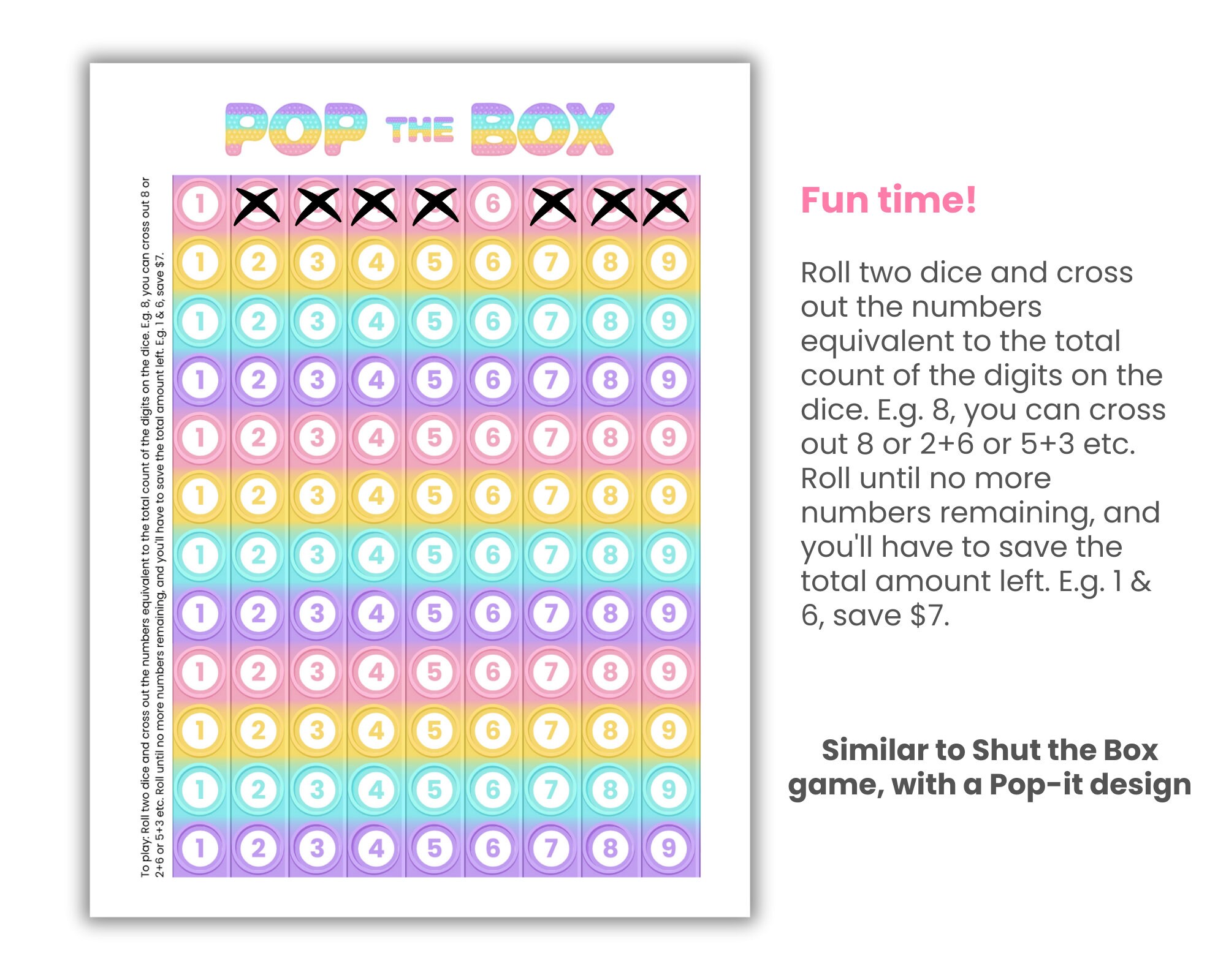 Pop the Box Savings Challenge, Shut the Box Savings Challenge, Roll the ...