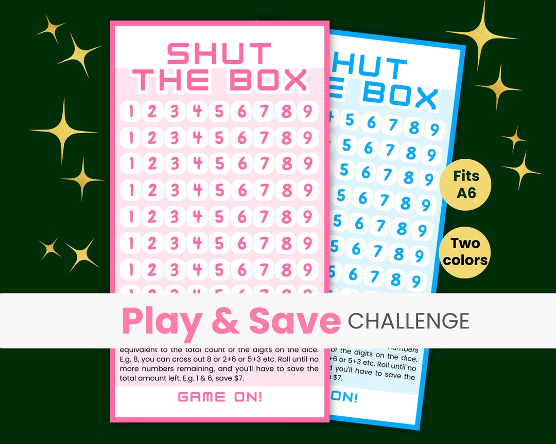 Shut the Box Savings Challenge Game A6 Cash Stuffing Printable - Etsy