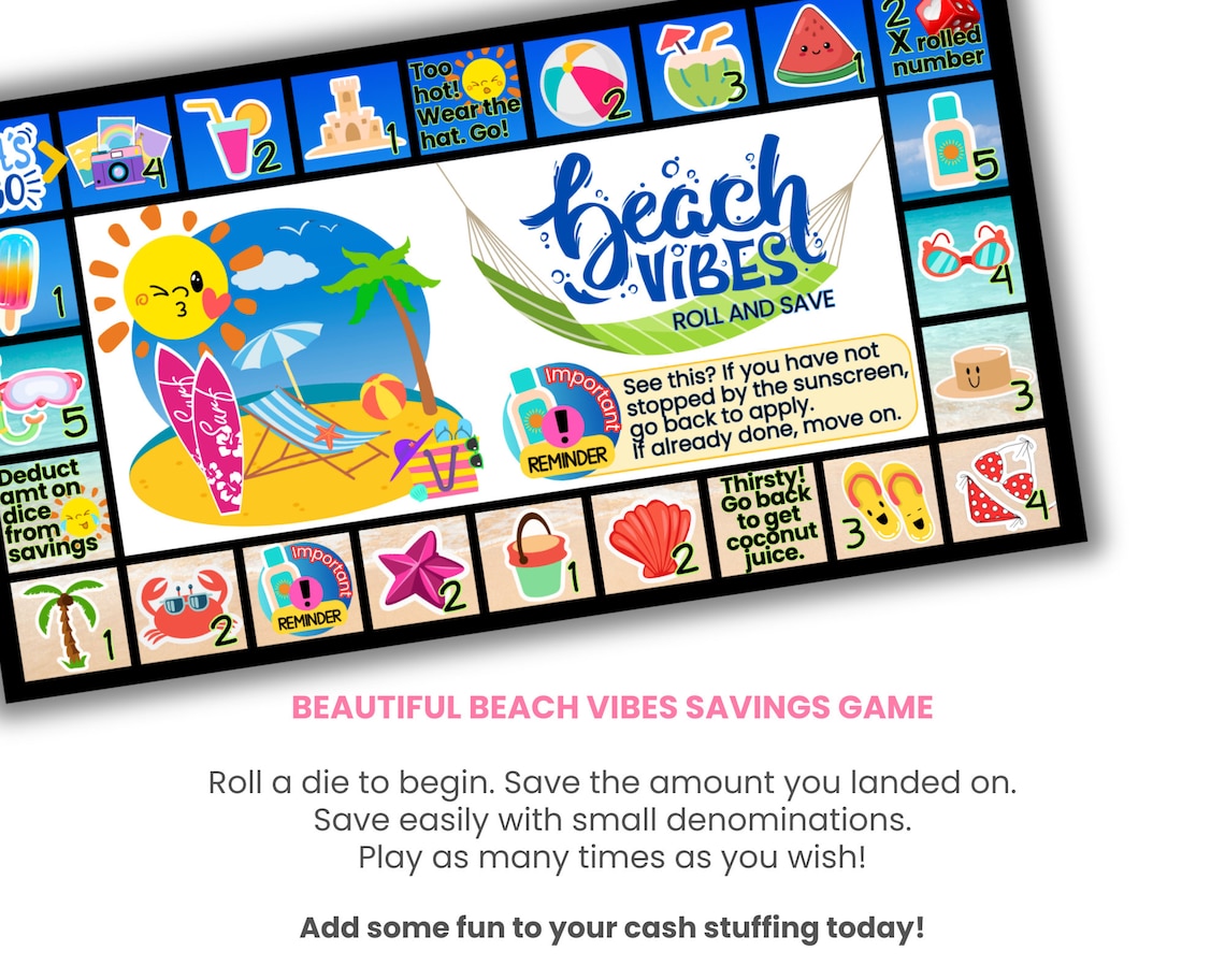 Savings Challenge Game, Beach Savings Board Game, Vacation Savings ...