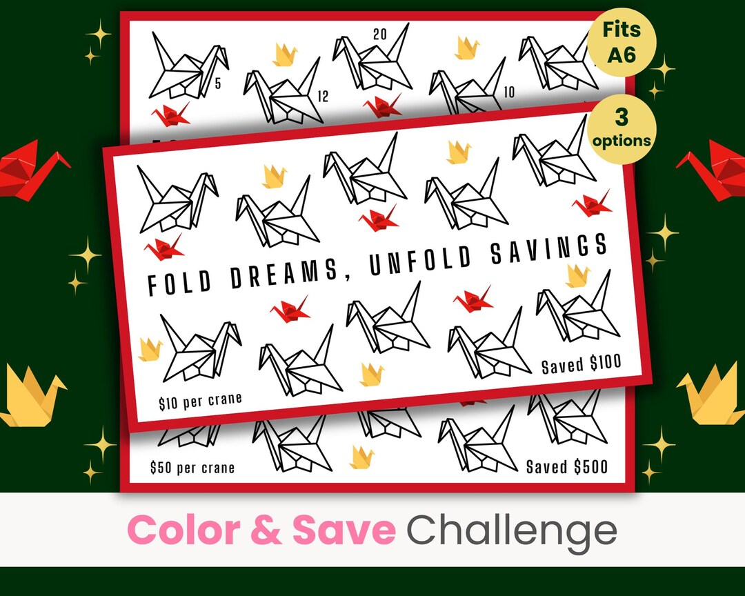 Inspirational Savings Challenge, Origami Cranes, Manifest Luck, Mini ...