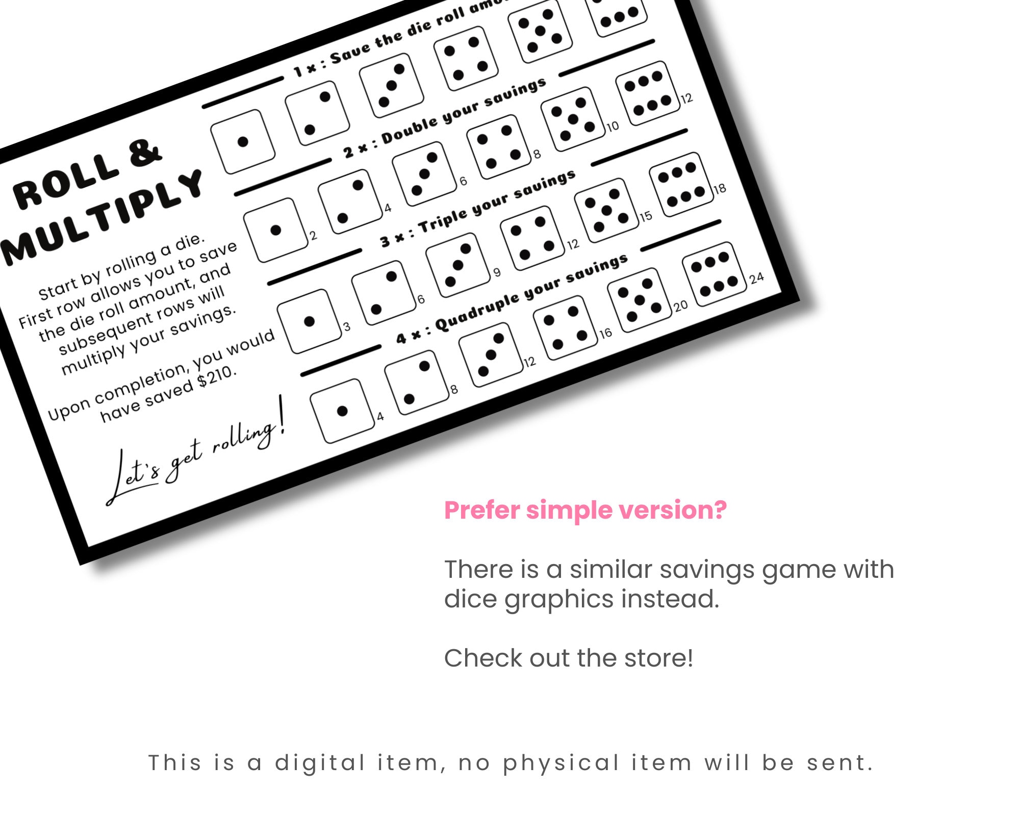 Roll & Multiply Savings Challenge, Roll the Dice Savings Challenge Game ...