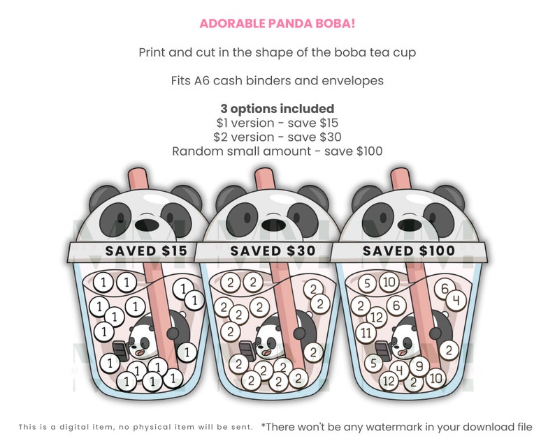 Cute Panda Boba Savings Challenge, Mini Savings Challenge, One Dollar ...