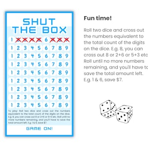 Shut the Box Savings Challenge Game A6 Cash Stuffing Printable Dice ...