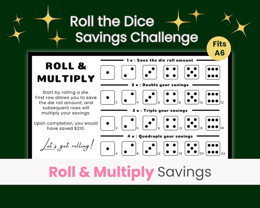 Roll & Multiply Savings Challenge, Roll the Dice Savings Game, Mini ...