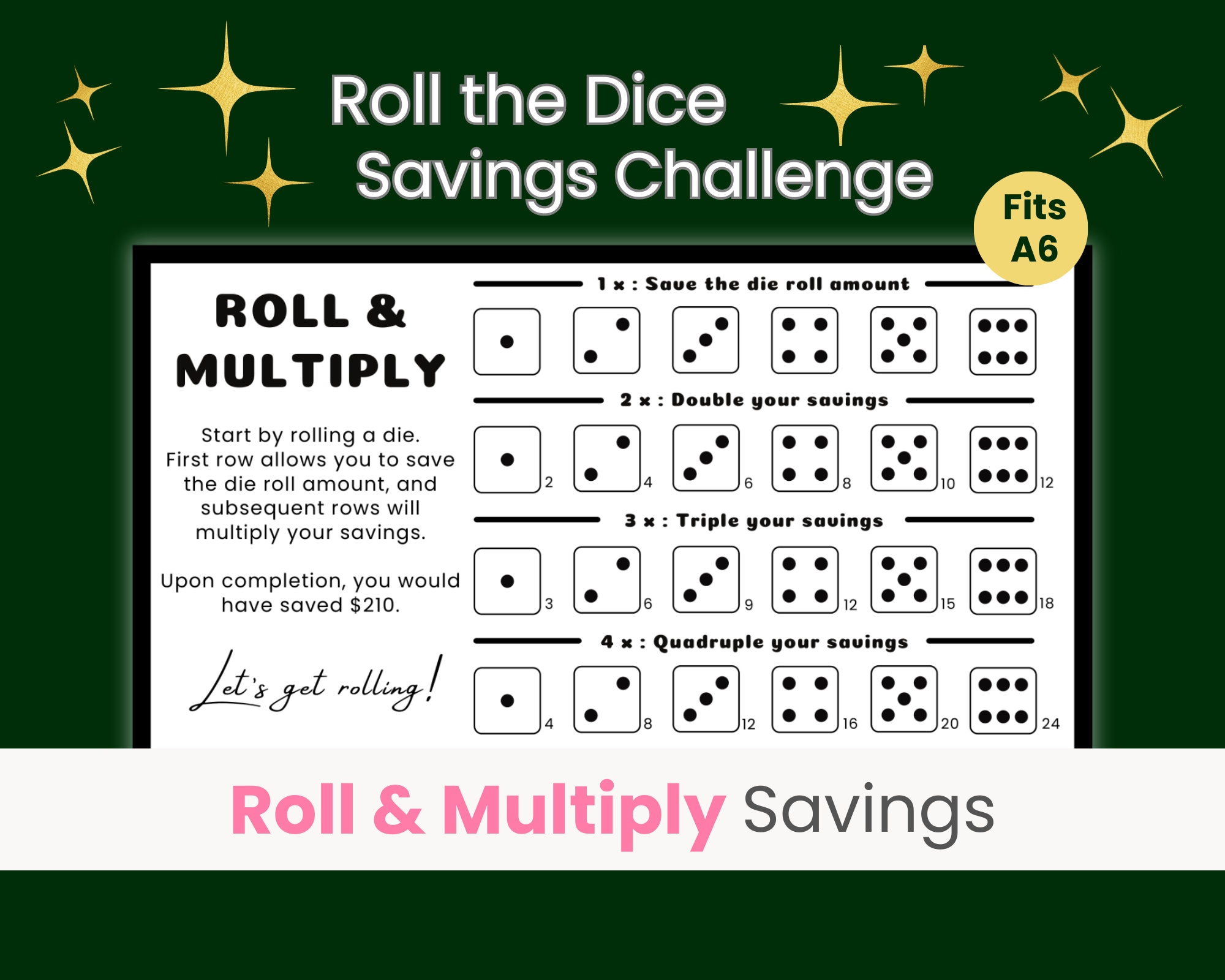 Roll & Multiply Savings Challenge Roll the Dice Savings - Etsy