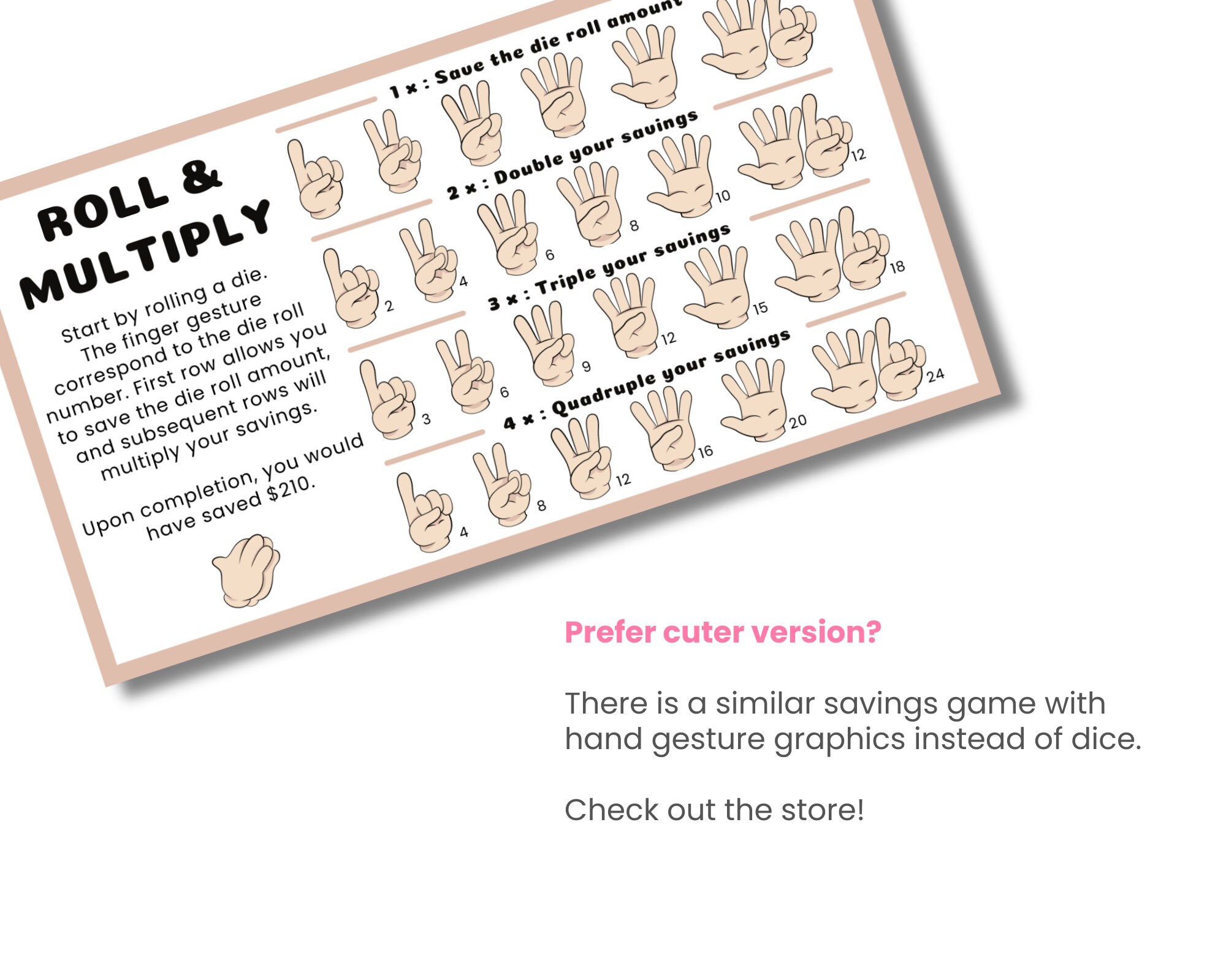Roll & Multiply Savings Challenge, Roll the Dice Savings Game, Mini ...