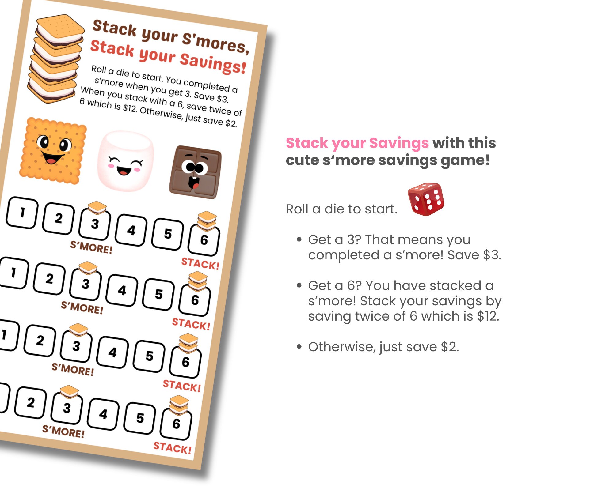 Stack Your Smores Savings Game, Savings Challenge Game, Mini Savings ...