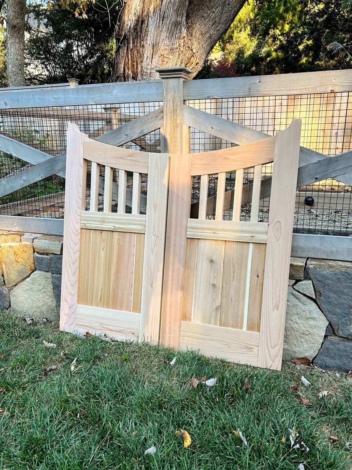 Scalloped Double Outdoor Cedar Gate With Solid Panels - Etsy