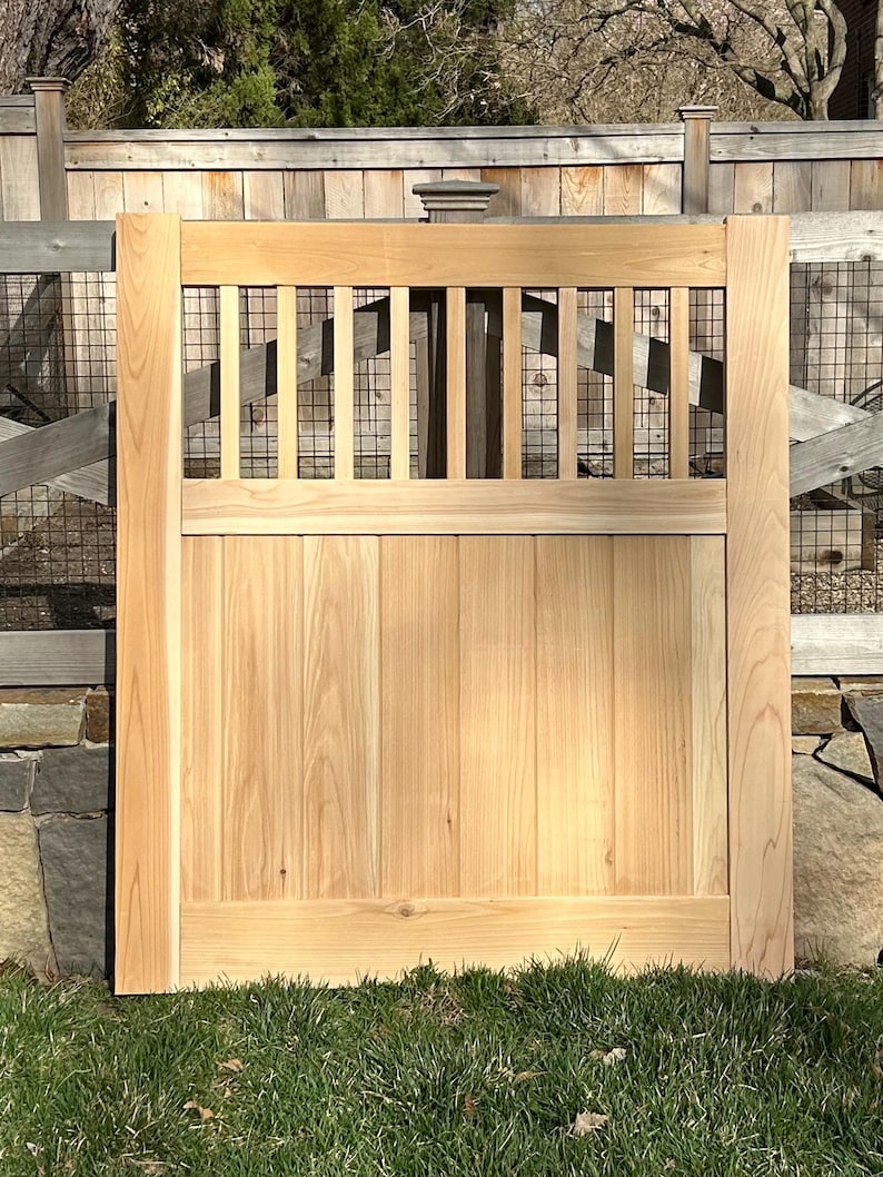 Flat Rail Outdoor Cedar Gate With Solid Panel - Etsy