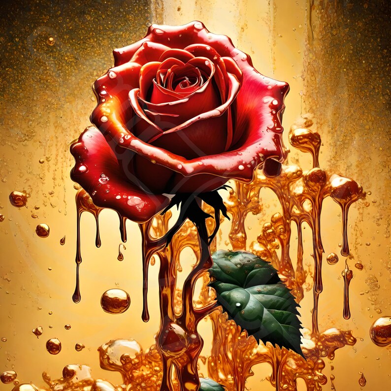 Splattered Paint Gold Rose Art Digital Download Art Bundle - Etsy