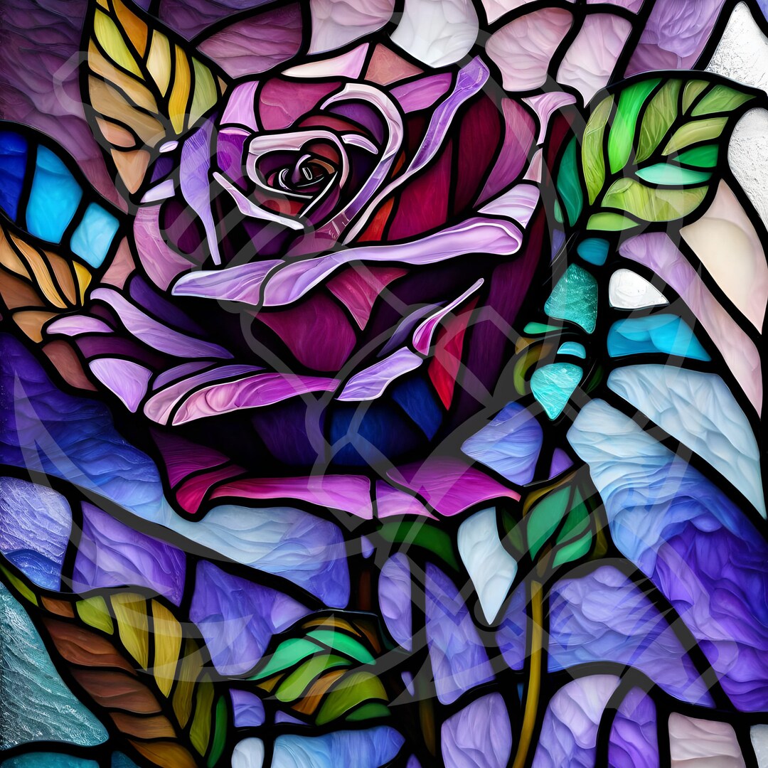 Stained-glass, Beautiful, Vivid Purple Rose Artwork Digital Download ...