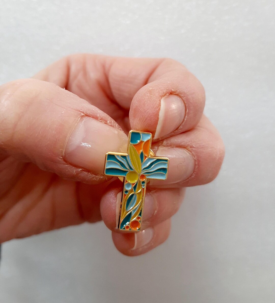 Stained Glass Design Cross Pins, Cross Enamel Pin, Pins, Christian Gift ...