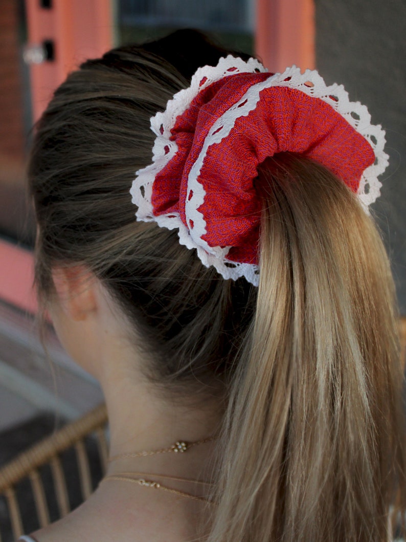 Cottagecore Scrunchie | Red Lace Scrunchie | Cute Gift | Handmade ...