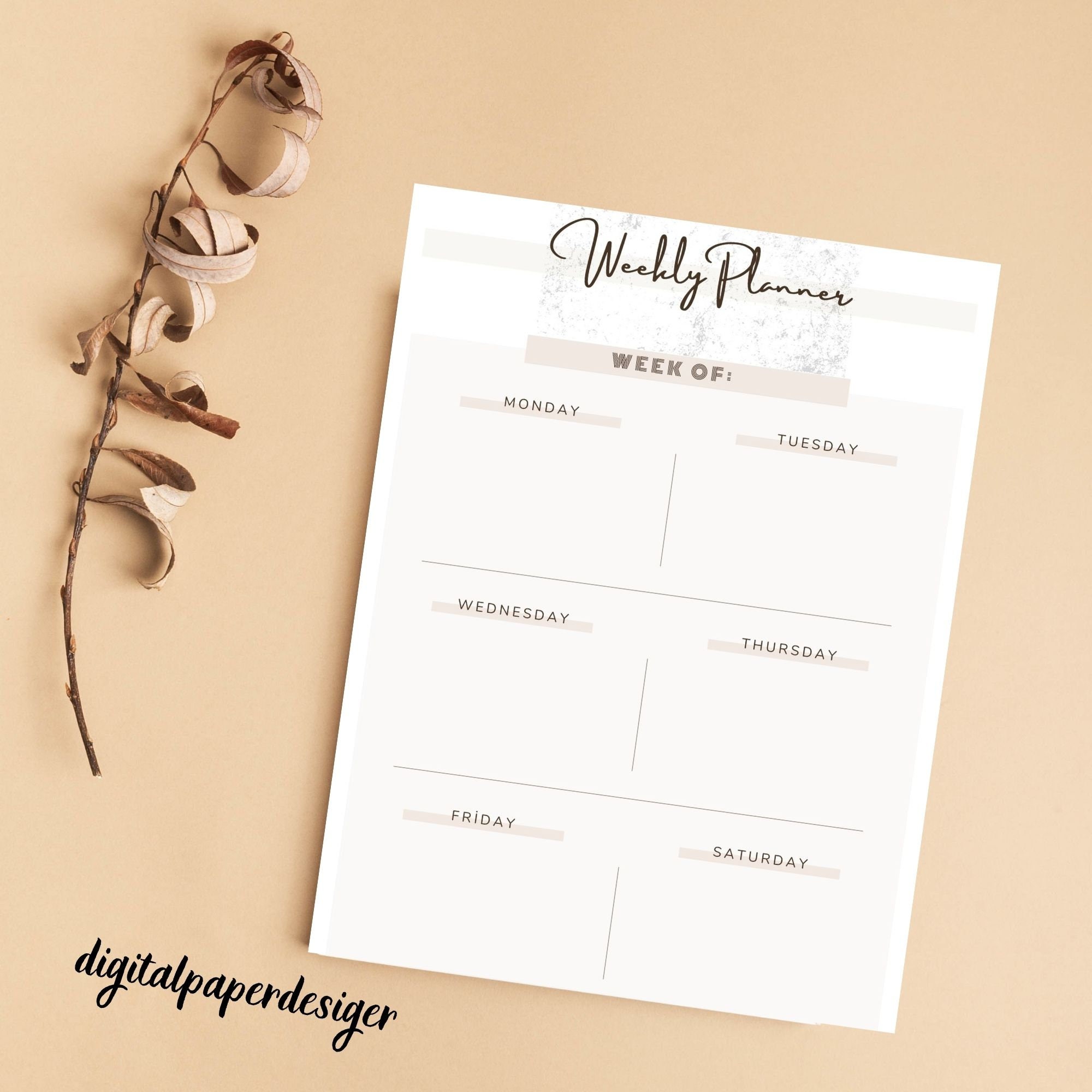 Weekly Planner, Printable Month Planner, Dijital ,elegant, Soft, to Do ...