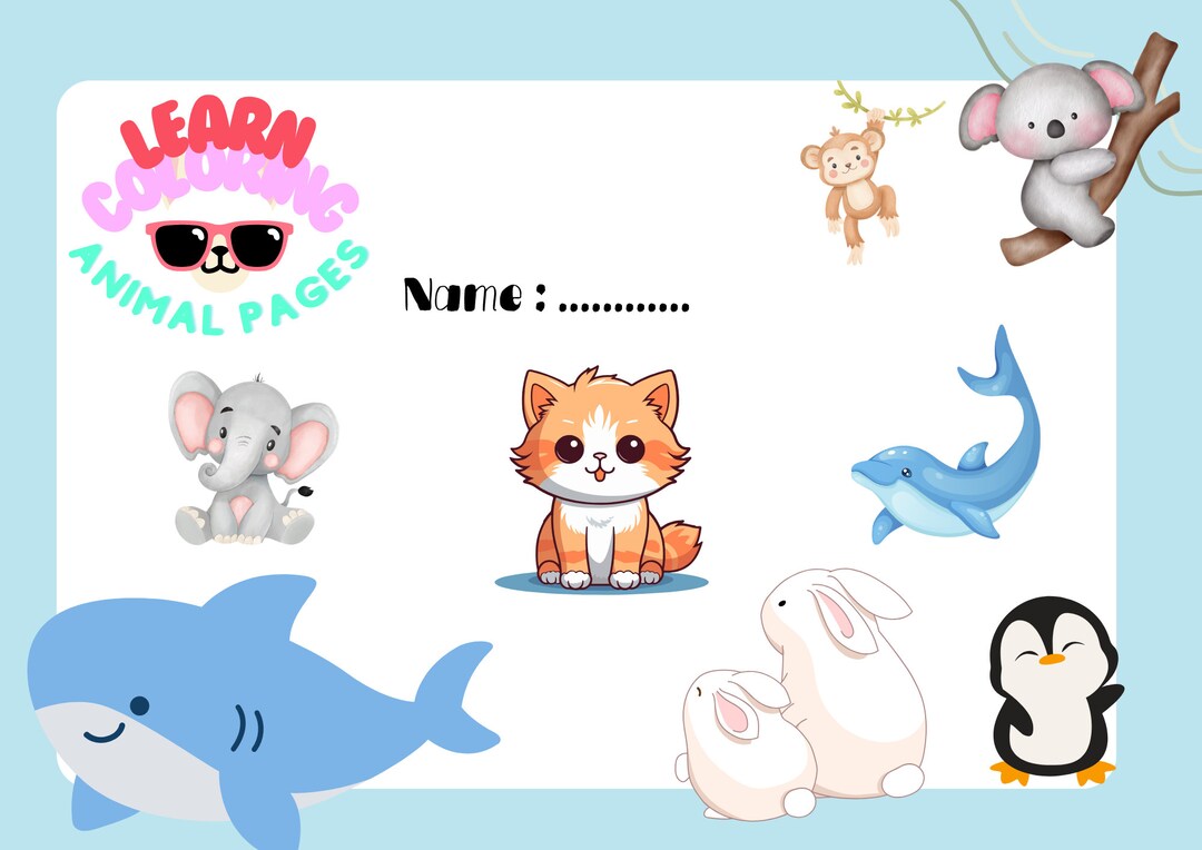 Learn and Color Animal Pages, 25 Coloring Pages, Printable, Coloring ...