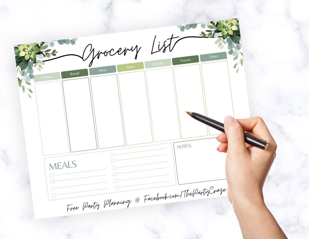 Printable Grocery List - Greenery - Etsy