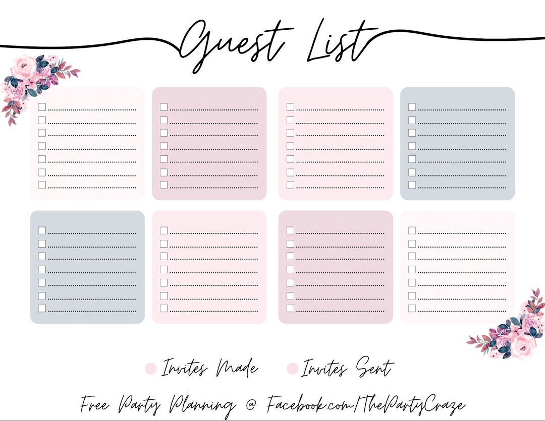 Printable Guest List - Floral - Etsy