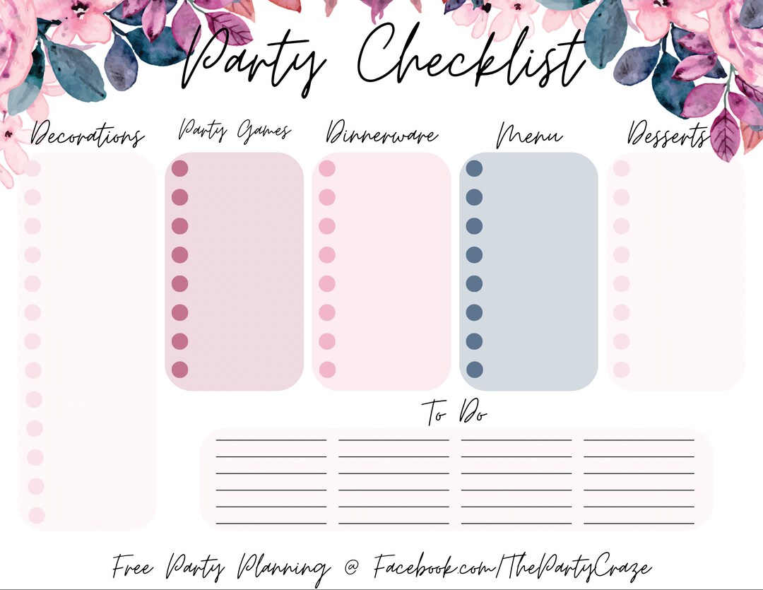 Printable Party Checklist - Floral - Etsy