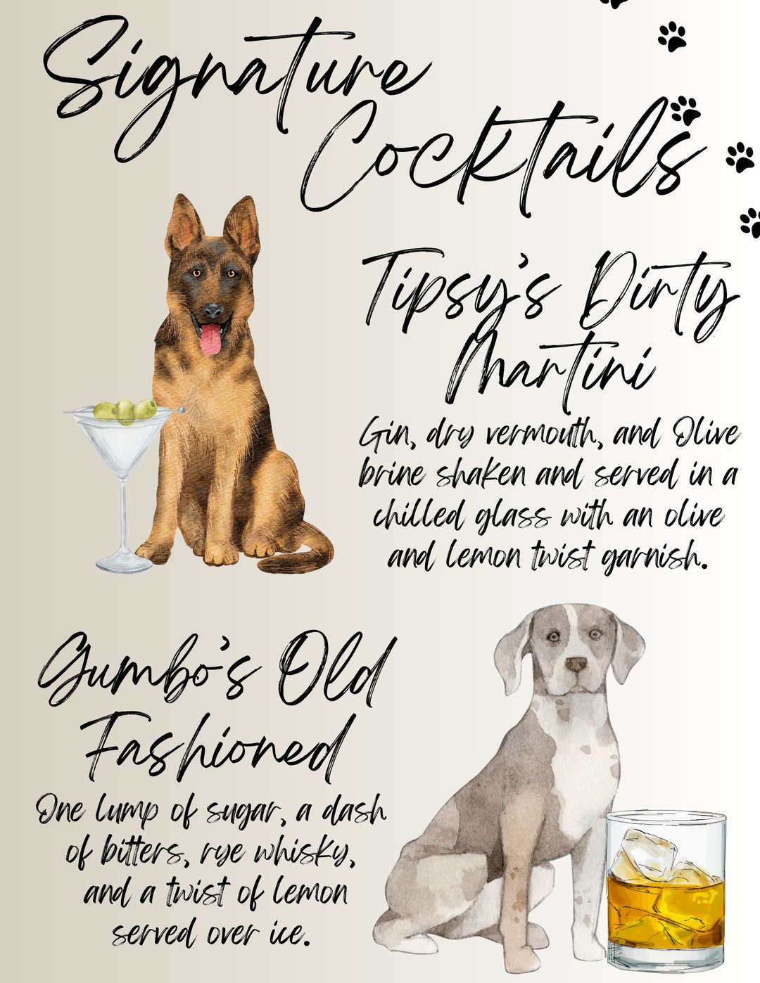 Pet Inspired Custom Bar Menu | Digital Download - Etsy