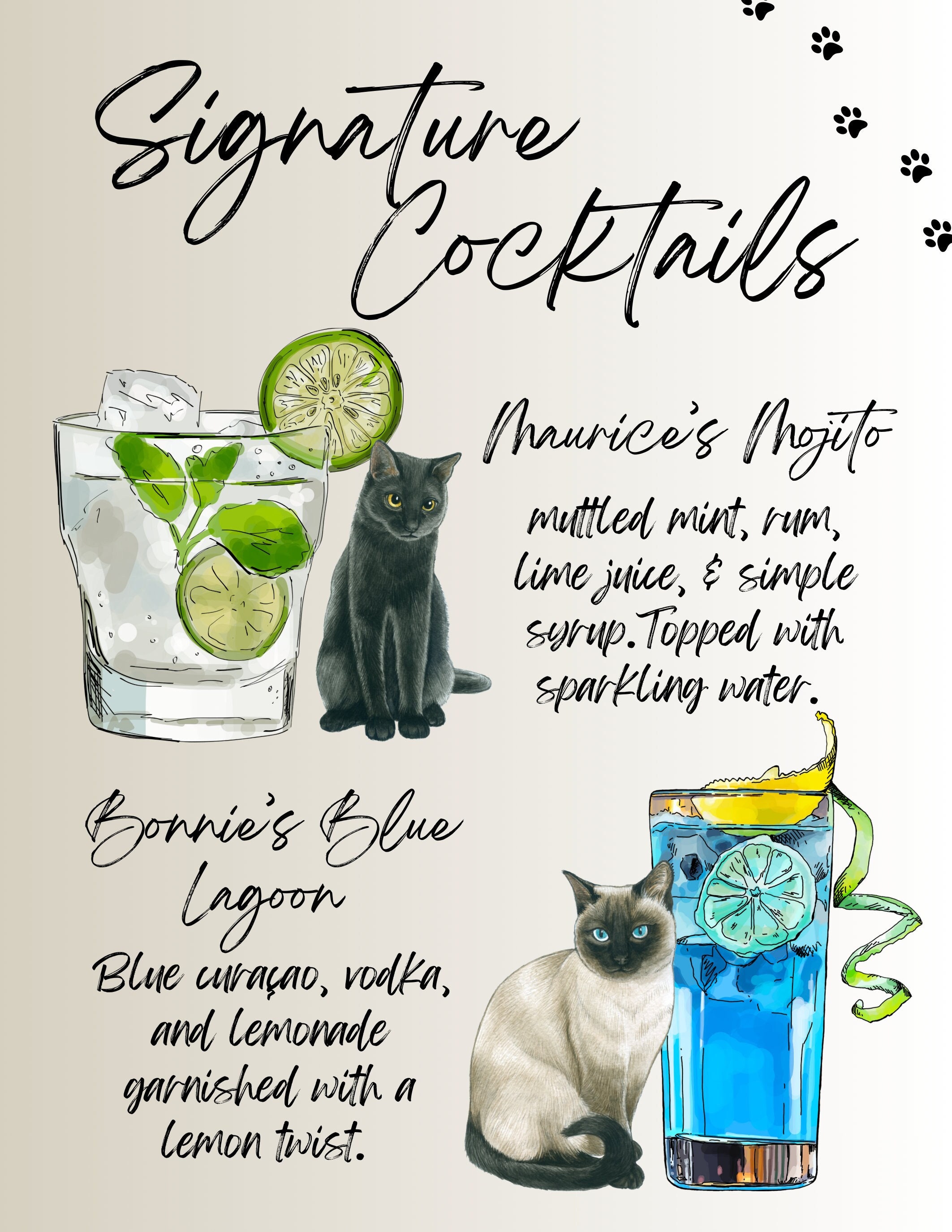 Pet Inspired Custom Drink Menu | Digital Download - Etsy