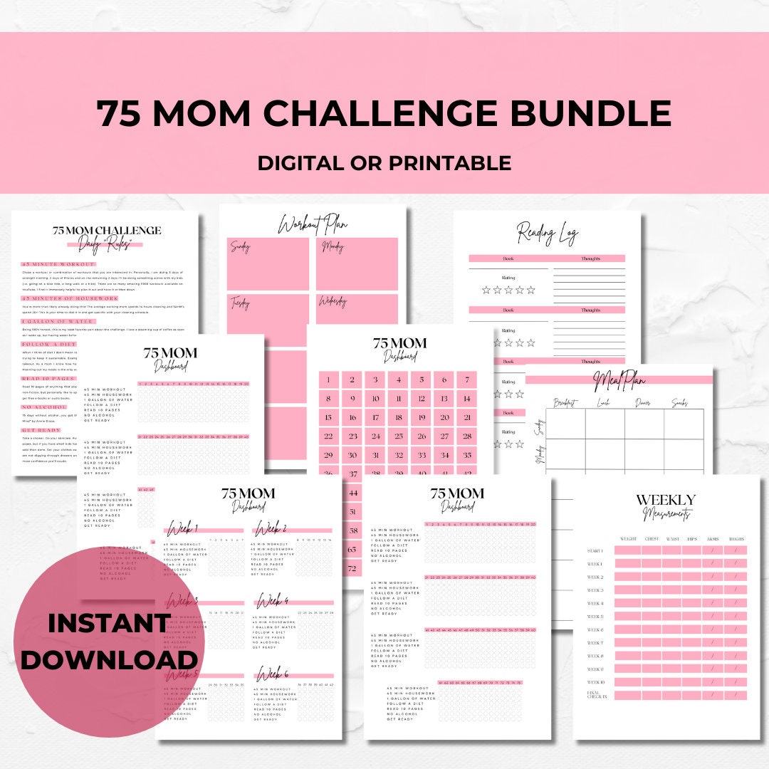 75 Mom Challenge Tracker - Three Versions Plus Measurement Tracker ...