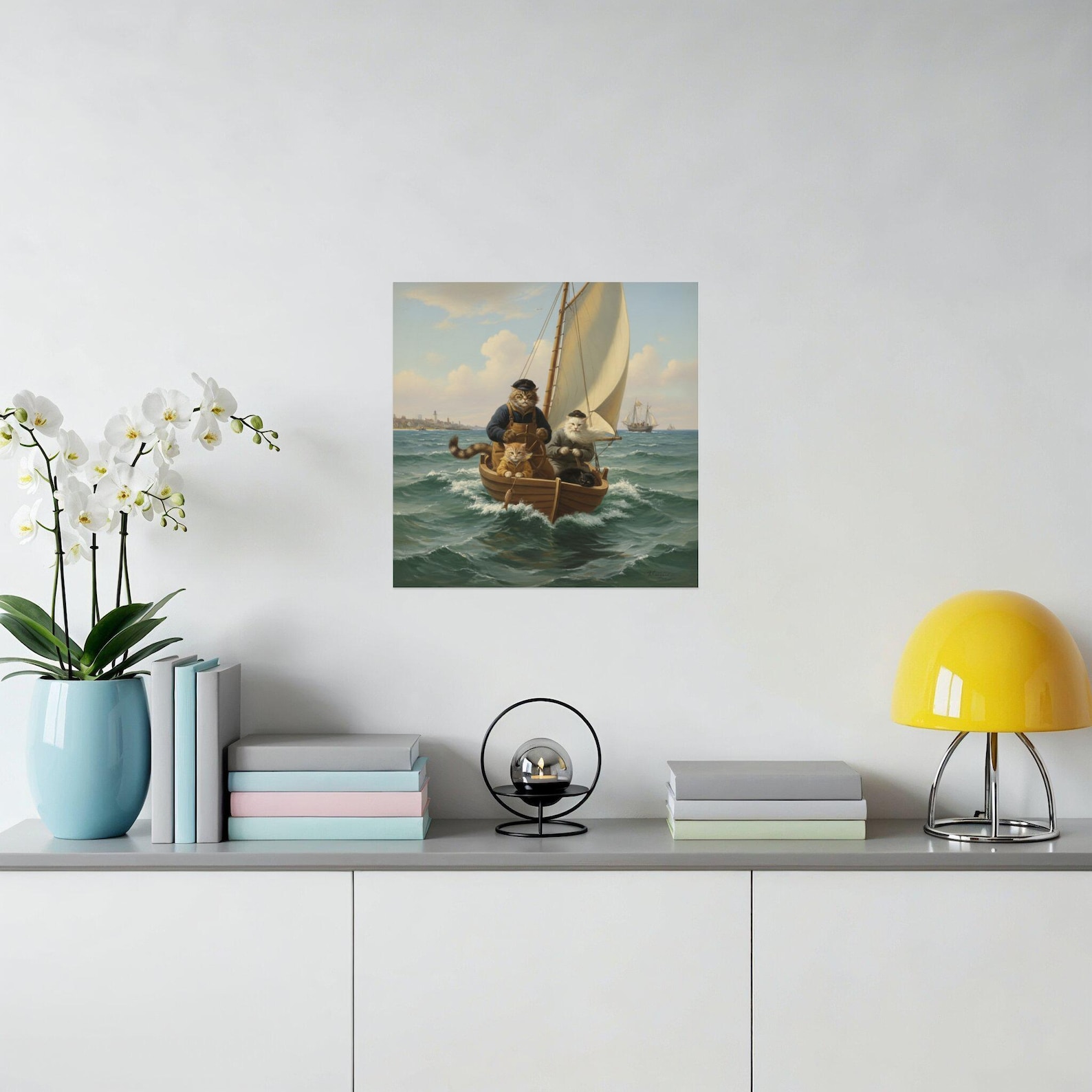 Cats on A Boat Posters, Feline Sailors Art Print, Nautical Cats Poster ...