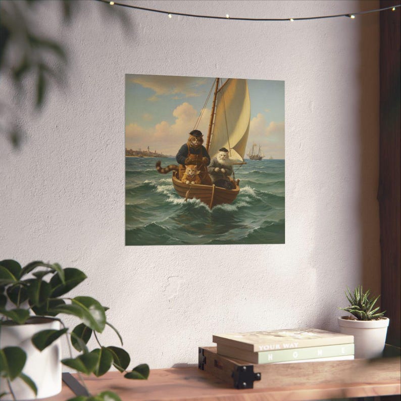 Cats on A Boat Posters, Feline Sailors Art Print, Nautical Cats Poster ...