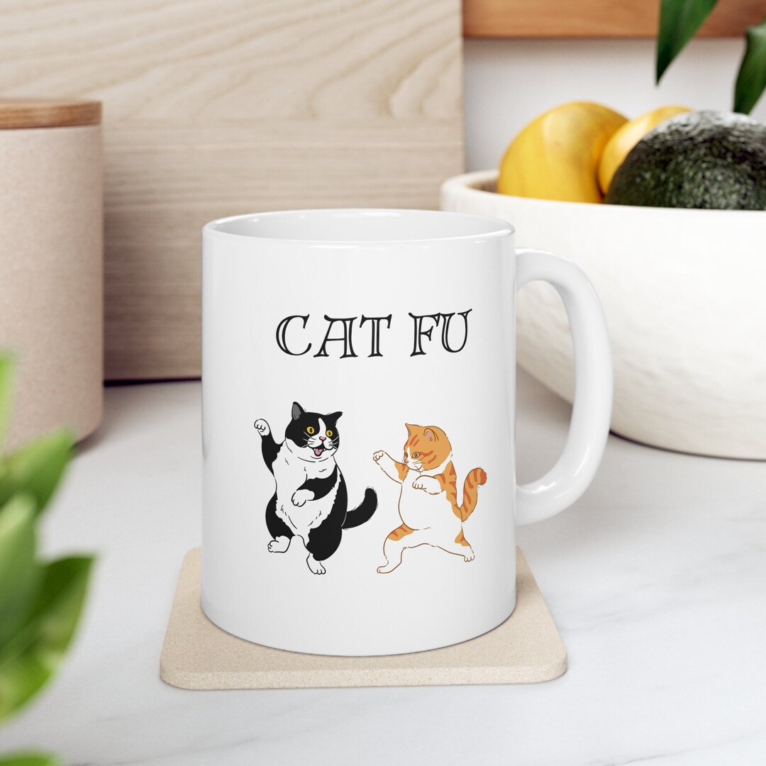 Cat Fu Coffee Tea Mug, Cute Fighting Cats Cup, Kung Fu Cats Glass, Cat ...