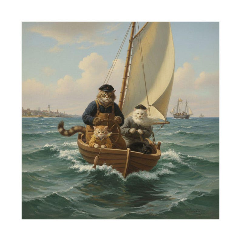 Cats on A Boat Posters, Feline Sailors Art Print, Nautical Cats Poster ...