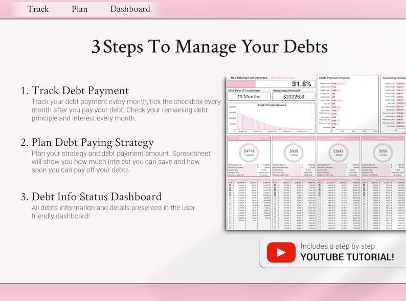 Debt Payoff Tracker, Debt Snowball Spreadsheet Debt Free Chart Debt Payment Budget Spreadsheet ...