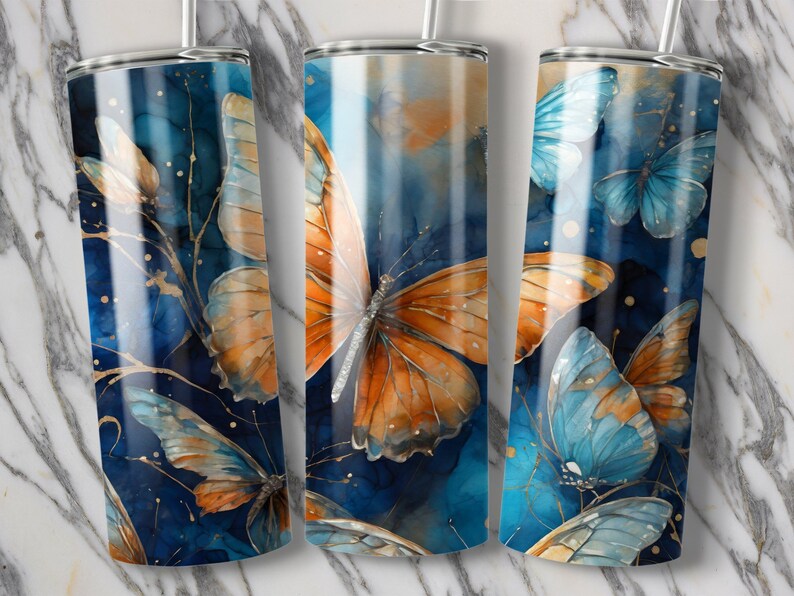 Butterfly Tumbler Wrap, Nature-inspired Sublimation Design, Floral Art ...